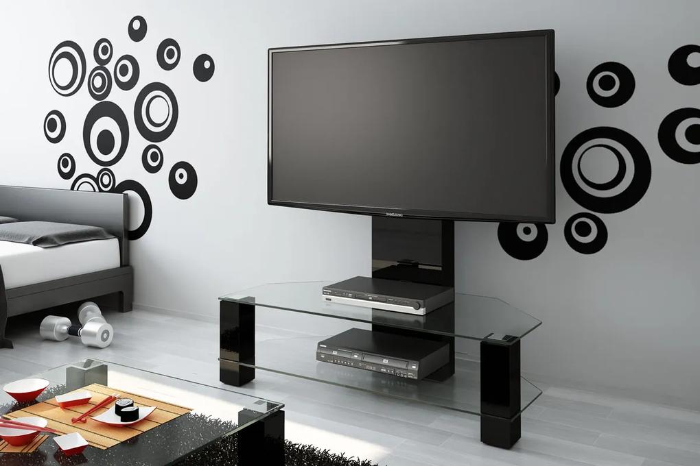 Televizní stolek LUGANO (černá lesk/čiré sklo)