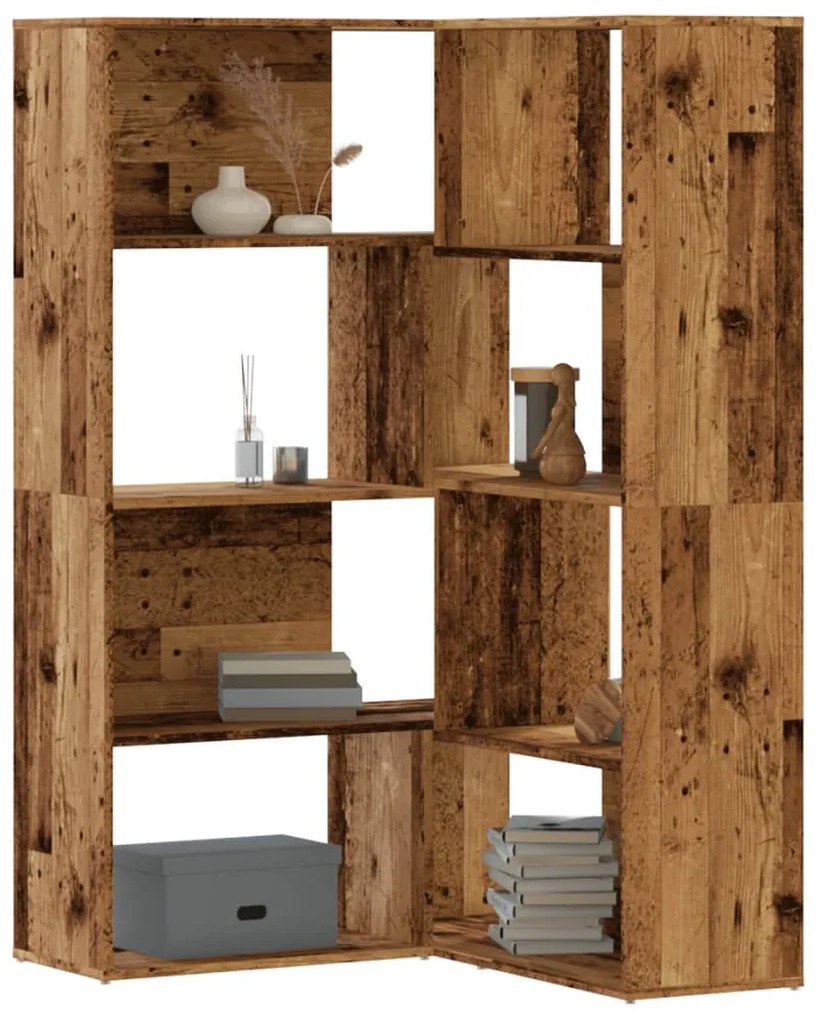 Rohová knihovna 4patrová old wood 85x85x140 cm kompozitní dřevo 3307817