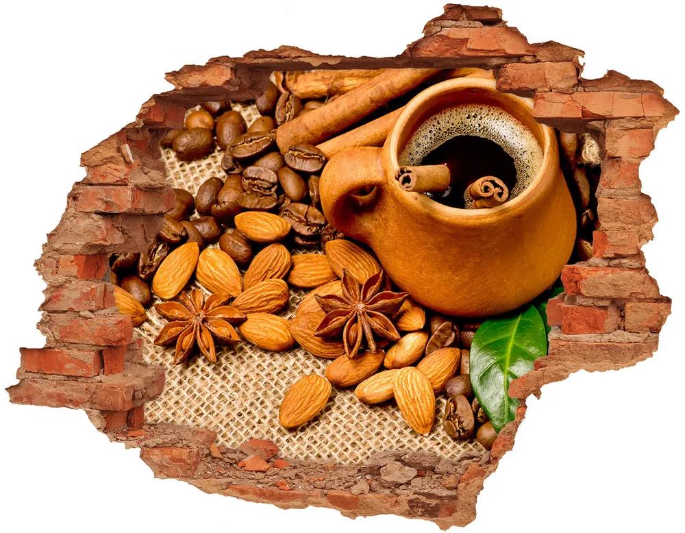 Wallmuralia Nálepka 3D díra na zeď Zrnka kávy a hrnek 90x70 cm