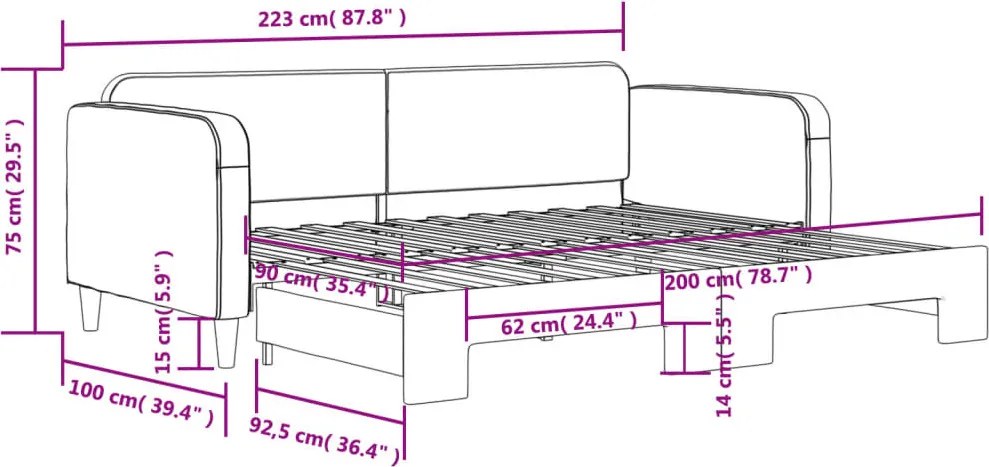 vidaXL Válenda s přistýlkou 90 x 200 cm textil [3196818] Barva: světle šedá