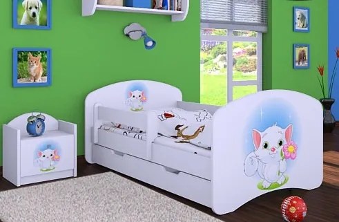 MAXMAX Dětská postel se šuplíkem 140x70cm KOČIČKA S KYTIČKOU