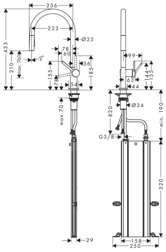 Hansgrohe M54, dřezová baterie Talis s výsuvnou sprškou, sBox, kartáčovaný černý chrom, HAN-72801340