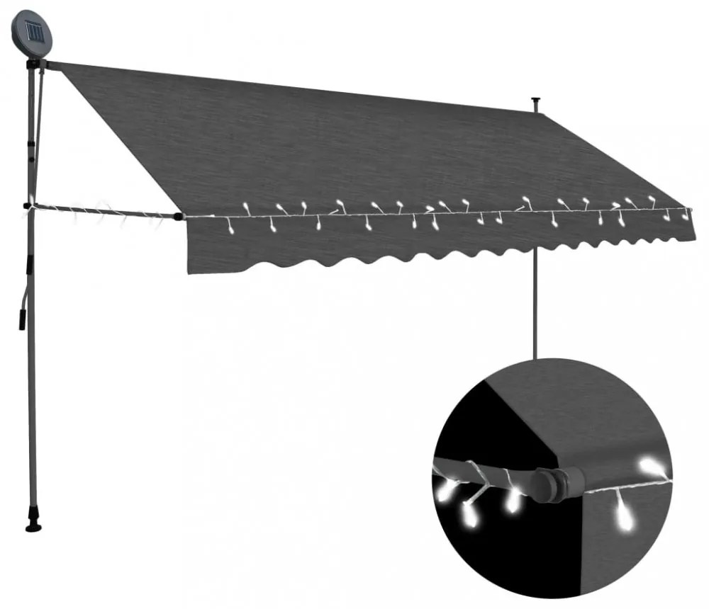 Ručně zatahovací markýza s LED světlem 350 cm Dekorhome Antracit