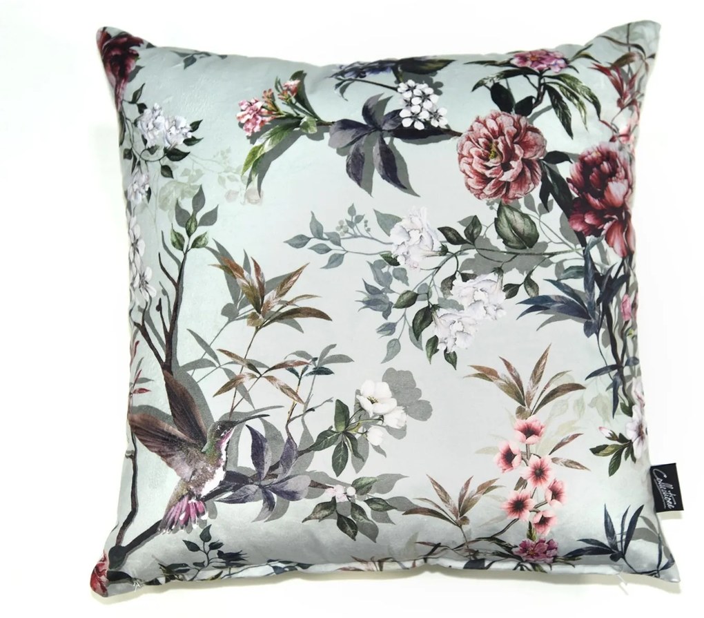 Zelený sametový polštář s květy Luisa teal - 45*45cm