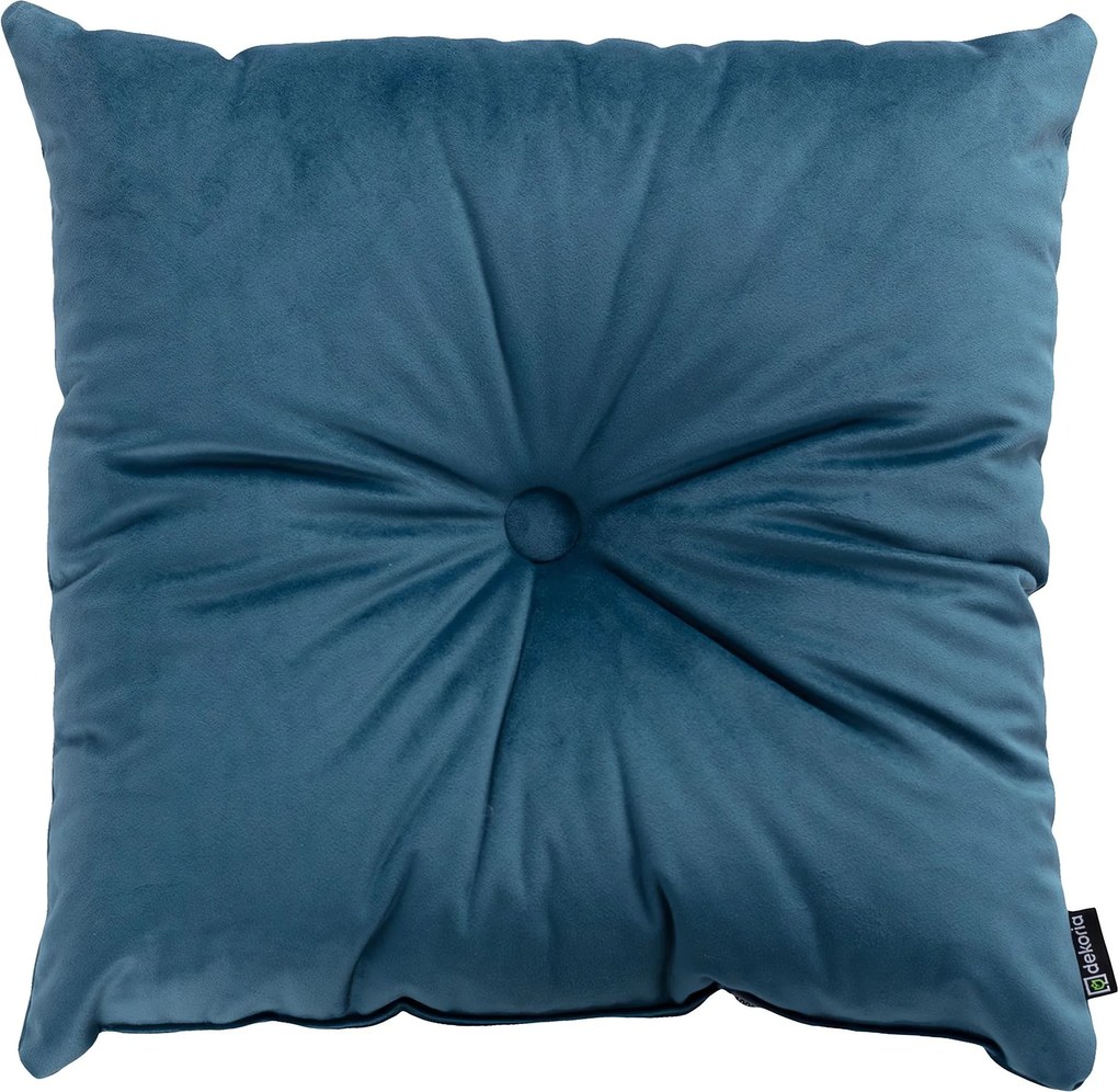 Sametový polštář Velvet s knoflíkem barva modrá látka lesklé, sametová