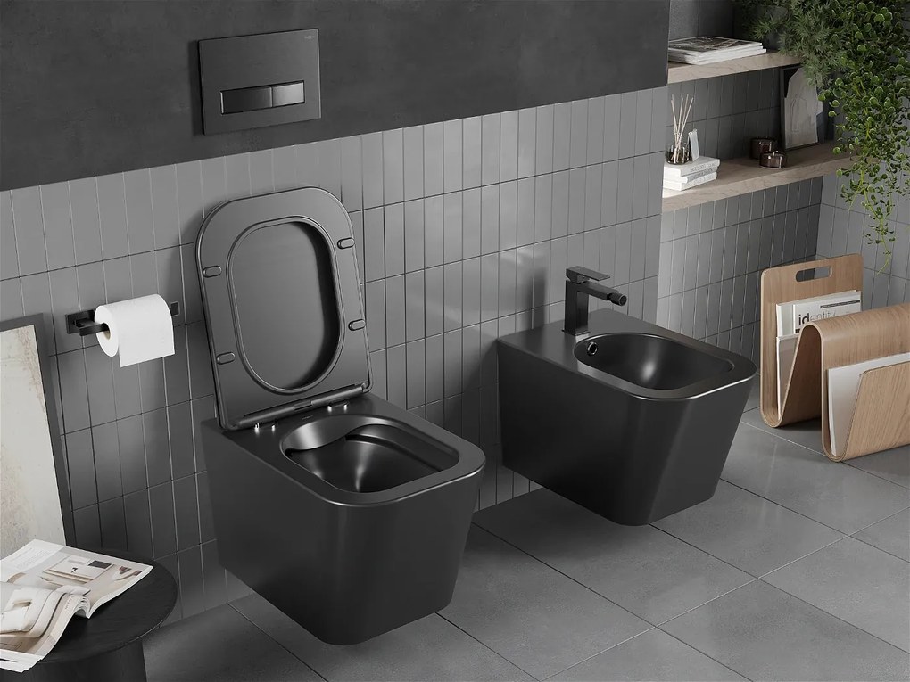 Závěsný WC set MEXEN TEO 34,5 cm s prkénkem SLIM černý mat