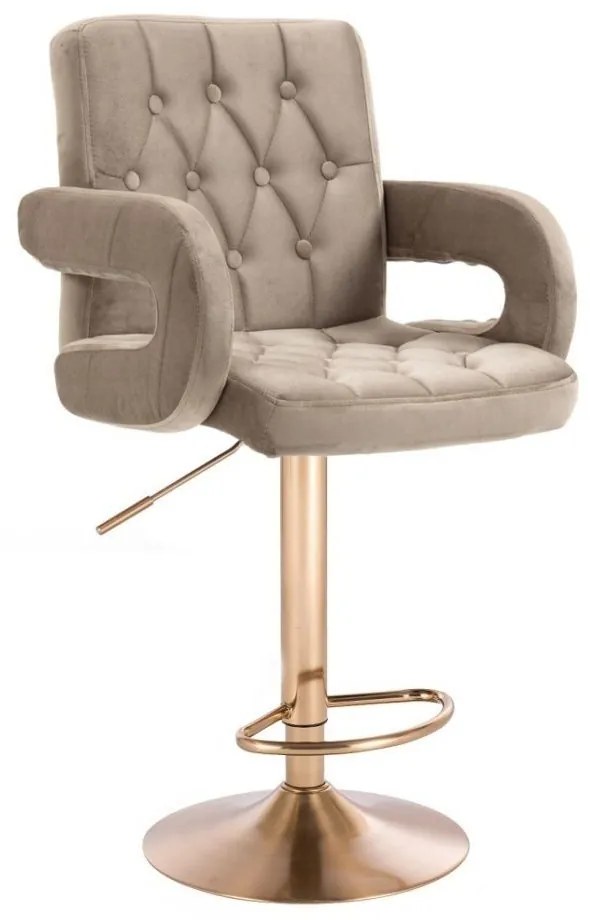 LuxuryForm DESIGN Barová židle BOSTON VELUR na zlaté kulaté podstavě - latte