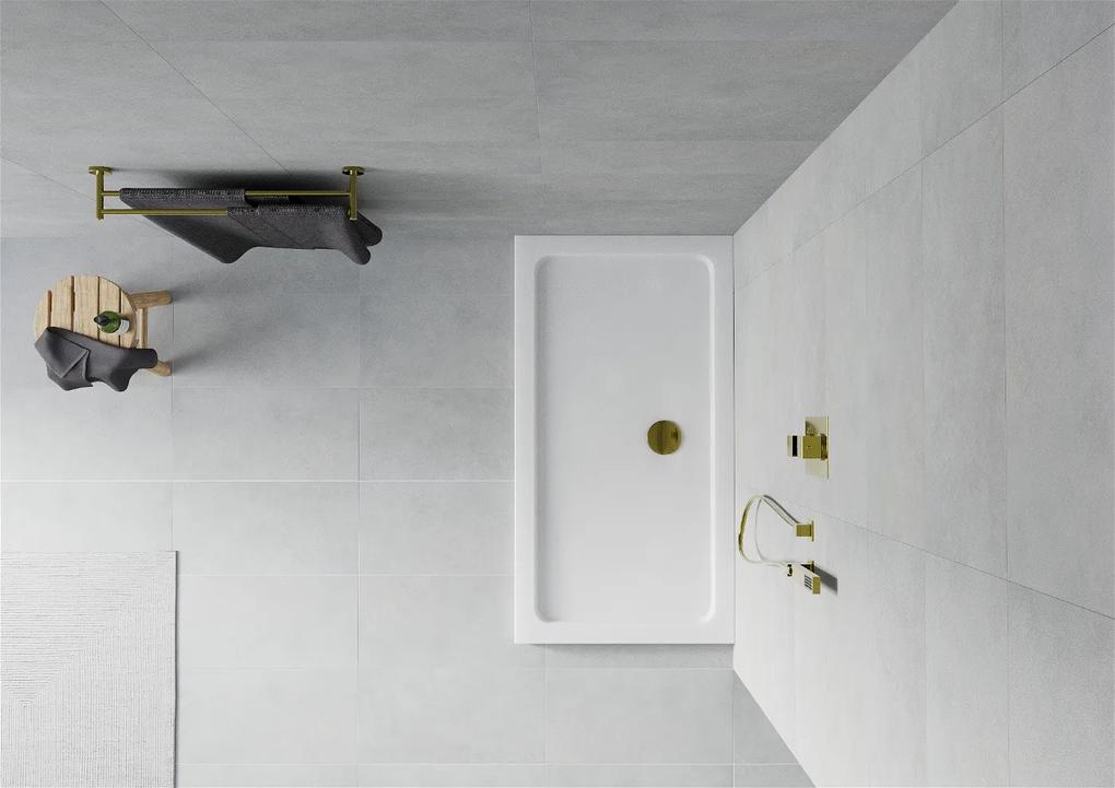 Mexen SLIM - Obdélníková sprchová vanička 130x70x5cm + zlatý sifon, bílá, 40107013G