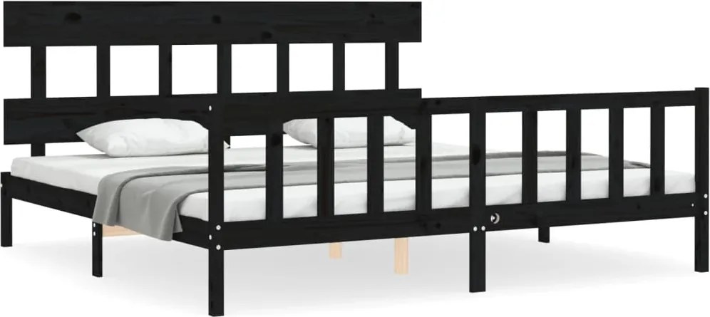 Rám postele s čelem černý 200 x 200 cm masivní dřevo 3193360