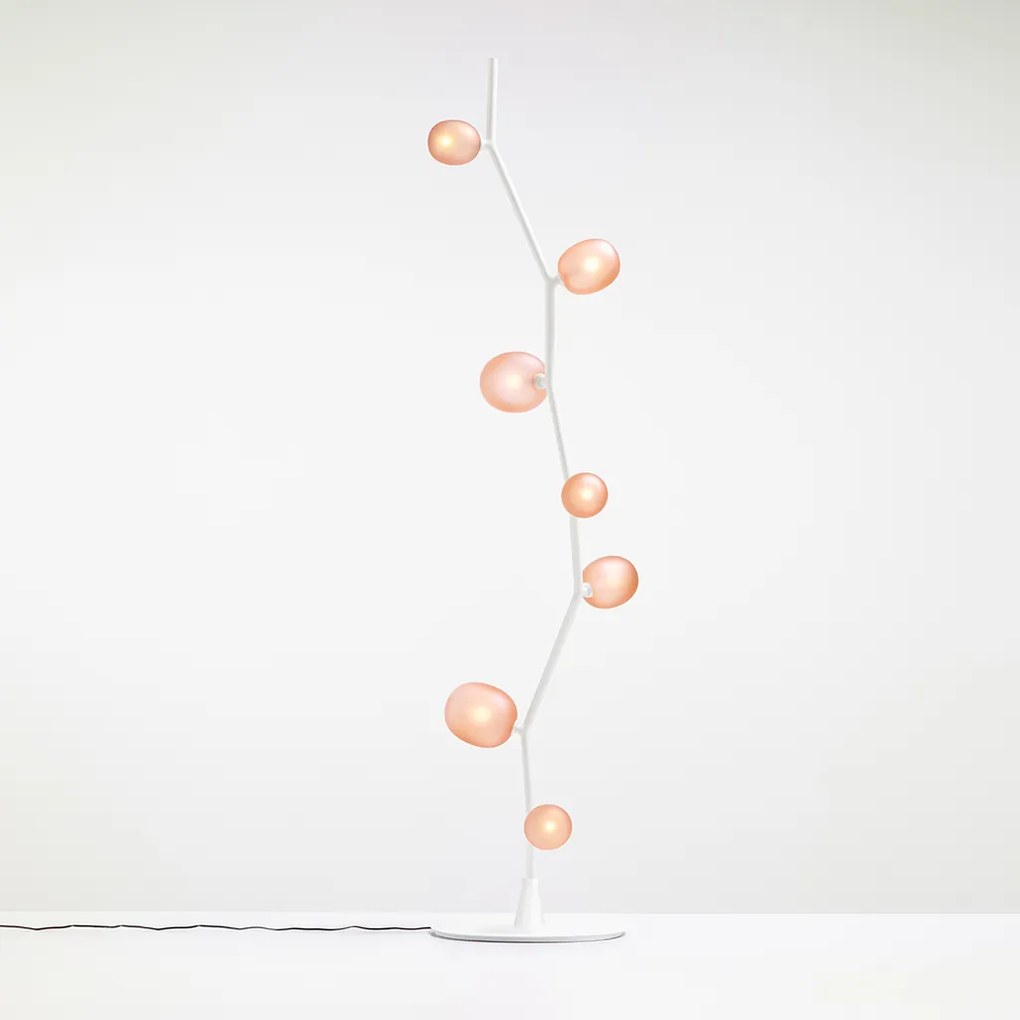 Stojací lampa v organickém designu Ivy Floor Dekor: Růžové sklo / Bílá montura