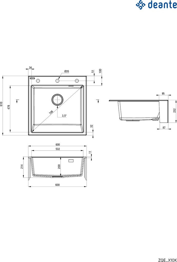 Deante Dřez Eridan granit - ZQE T10K antracit metalic