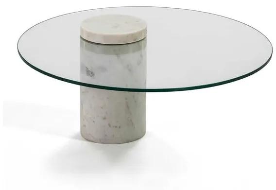 Bílý mramorový konferenční stolek se skleněnou deskou Thai Natura, ∅ 76 cm