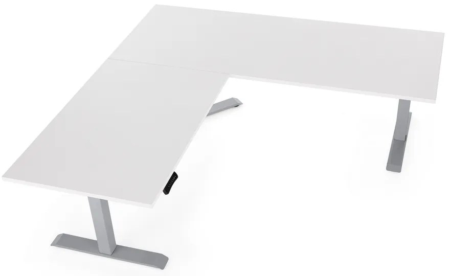 Výškově nastavitelný stůl OfficeTech Angle, 180 x 200 cm, šedá podnož, bílá