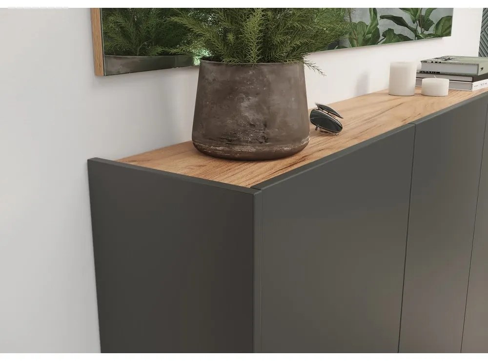 Antracitová závěsná skříňka v dekoru dubu 138x87x25 cm Libbiano – Germania