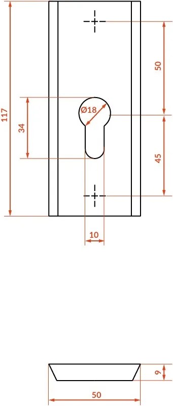 Kuchinox Kuchinox, podlouhlá rozeta pro cylindrickou vložku 117x50x9 mm, černá, LAV-LZ3_902A