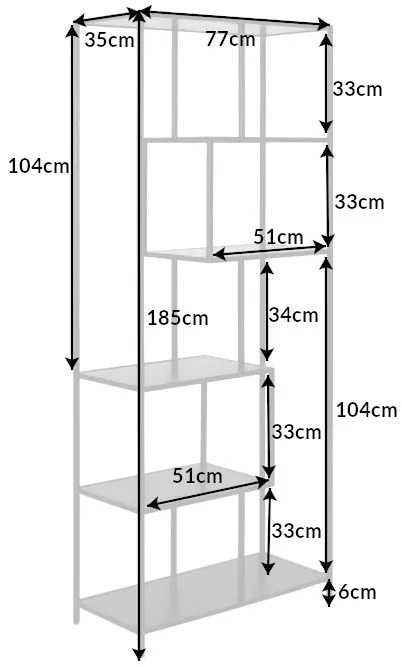 Designový regál Maille 185 x 77 cm černý jasan
