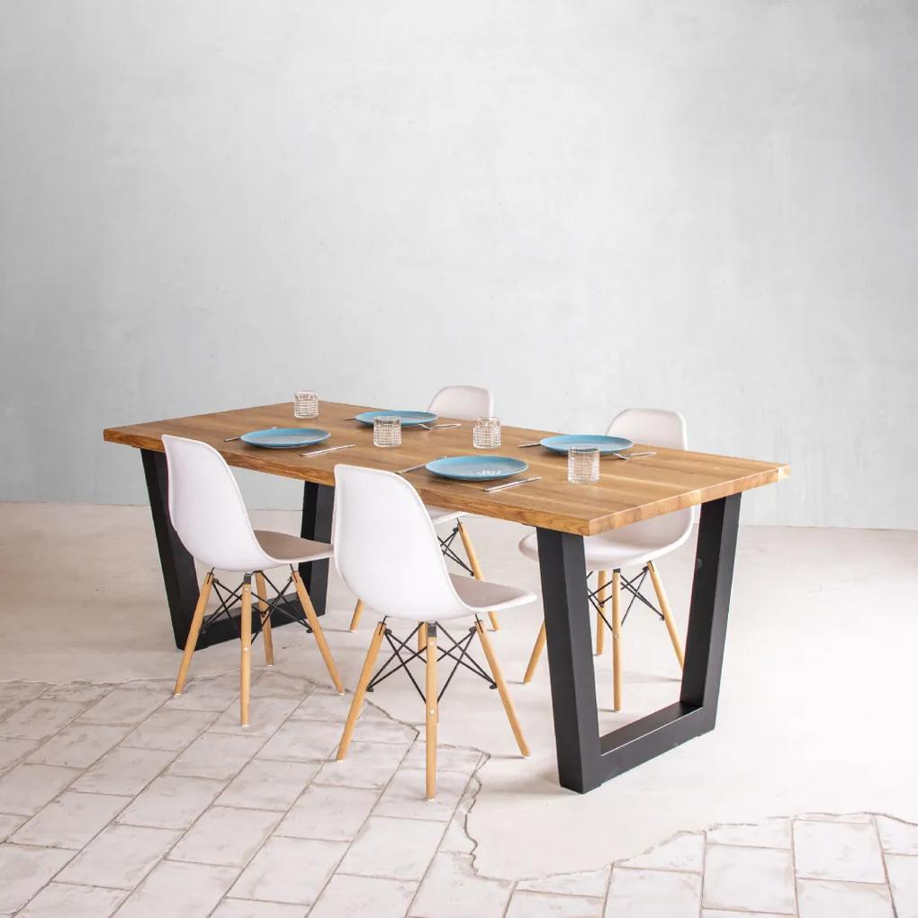 KULHÁNEK Masivní jídelní stůl s rovnou hranou a kovovou podnoží Velikost desky: 200x90 cm, Odstín podnože: bílá - RAL 9010