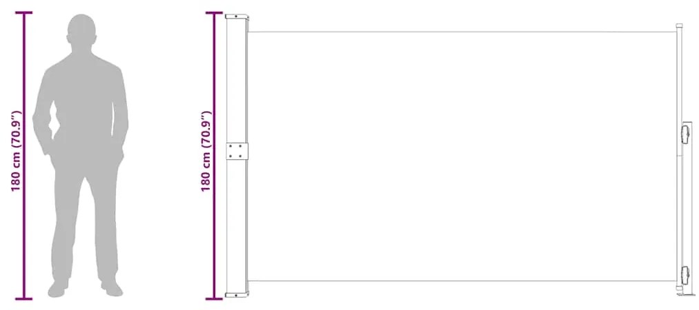 vidaXL Marketos Zatahovací boční markýza 180 x 300 cm krémová