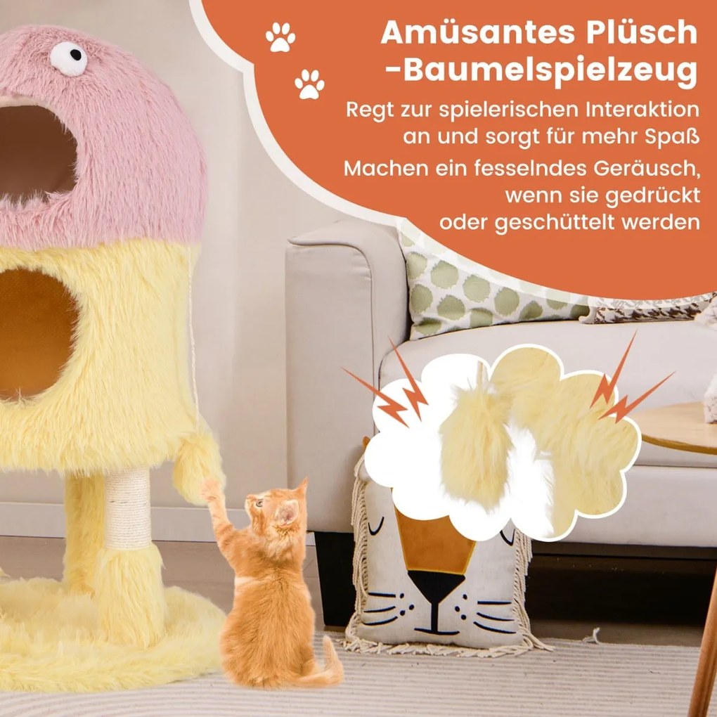 Costway Cat tree malý 93 cm vysoký kočičí strom s motivem monster se 2 kočičími