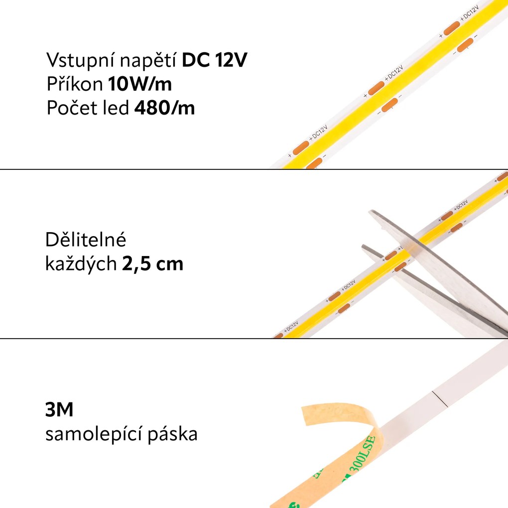 T-LED 078095 COB LED pásek 12COB10 vnitřní záruka 3 roky Extra teplá 2200K