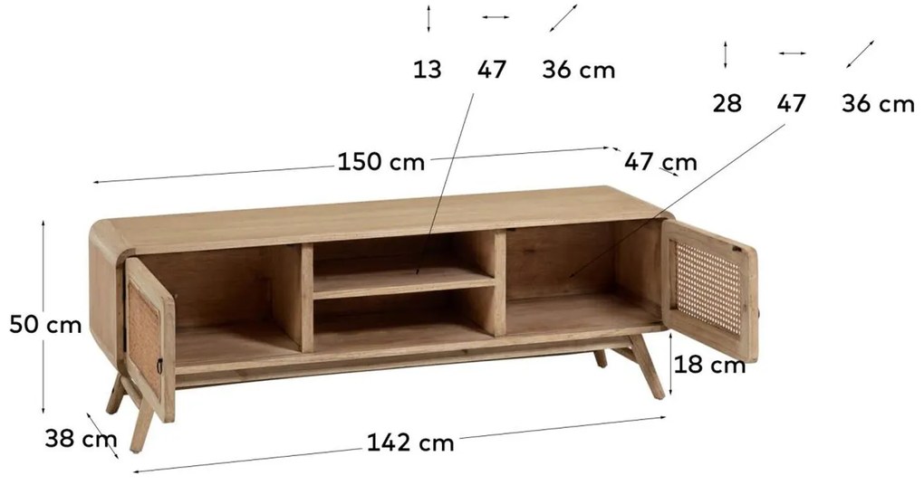 OnaDnes -20% Dřevěný TV stolek Kave Home Nalu 150 x 40 cm