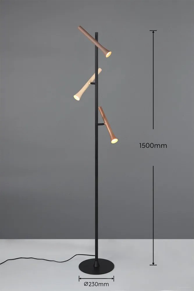 Černá LED stojací lampa s kovovým stínidlem (výška 150 cm) Fiato – Trio