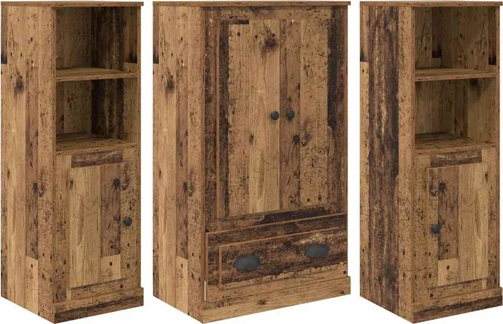 Vysoký bufet 3 ks Staré dřevo 132 x 35,5 x 103,5 cm 3402674