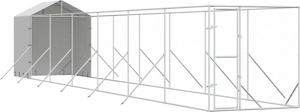 Venkovní psí kotec se střechou stříbrný 2 x 14 x 2,5 m ocel 3190477