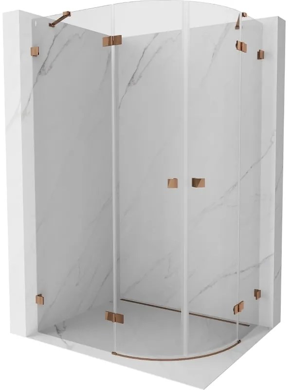 Mexen Lunar, půlkruhový sprchový kout naklápěcí doleva 100 x 70 cm, 8mm čiré sklo, profil růžové zlato, 833-100L-070P-60-00