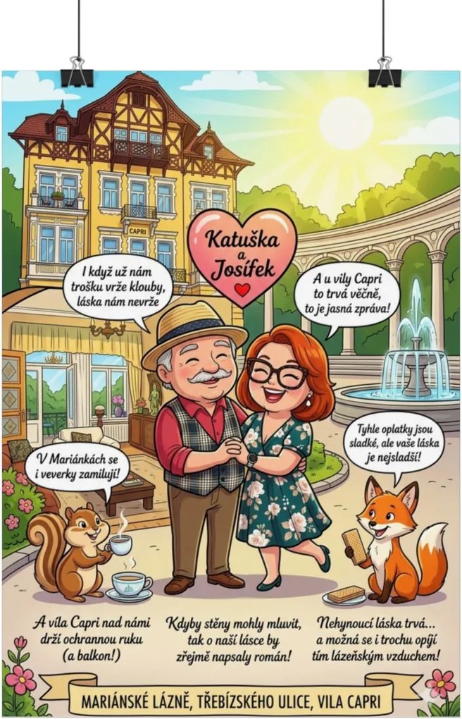 Srdcem darované Veselá osobní ilustrace na přání – Tištěný plakát A3 Varianta grafického zpracování:: Kreslený styl