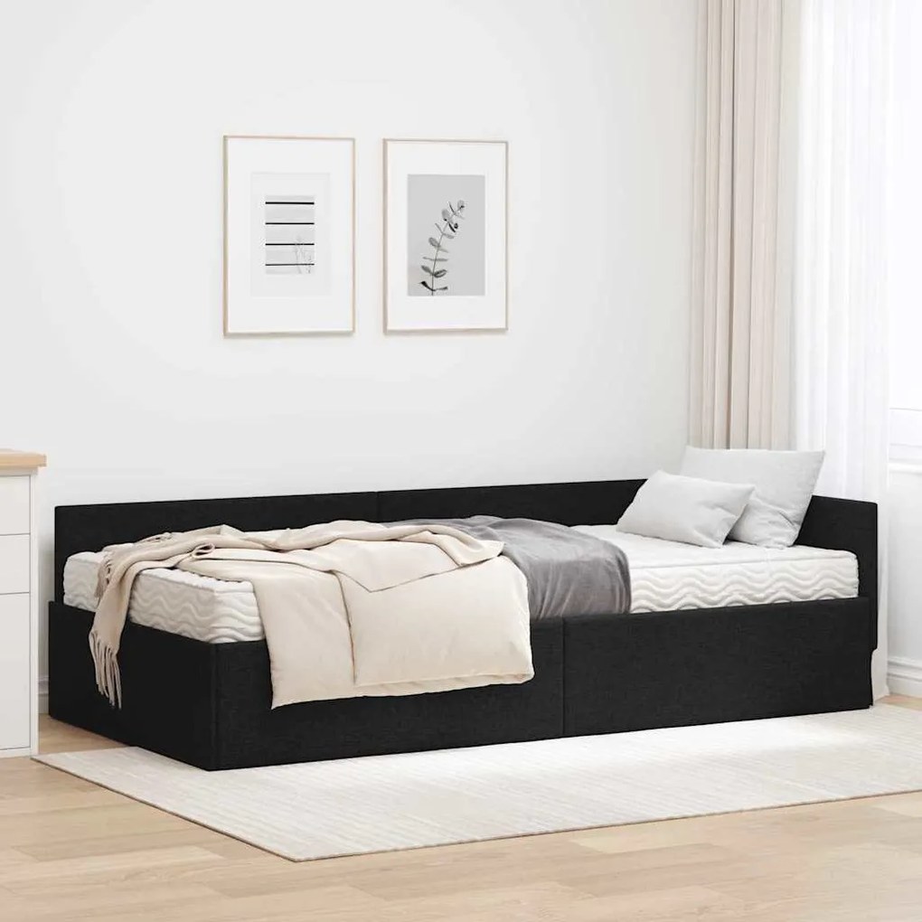Rohový rám postele s matrací Jiný s čelo 2 ks Černá textil 3393583