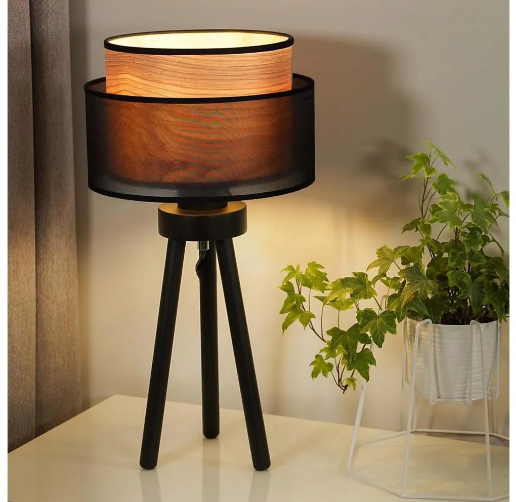 Duolla - Stolní lampa WOOD BOHO 1xE27/15W/230V pr. 25 cm černá/béžová