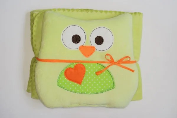 Dětská deka + polštářek Coral sova 80x90 cm - zelená