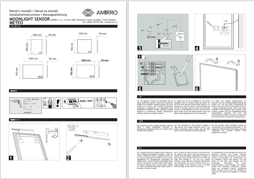 Moonlight senzor meteo zrcadlo LED na chodbu do předsíně do koupelny 412-353 412-351