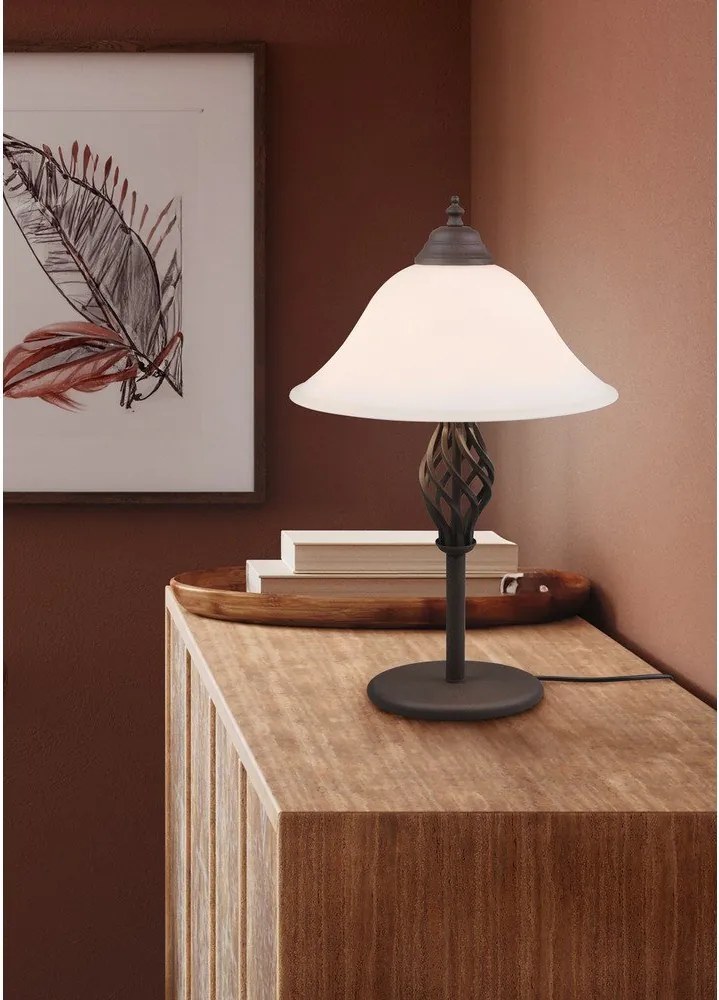 Tmavě hnědá stolní lampa se skleněným stínidlem (výška 50 cm) Rustica – Trio