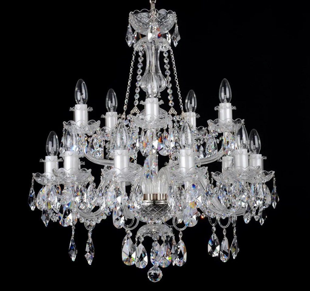 15 Arms Silver crystal chandelier with Swarovski crystal almonds