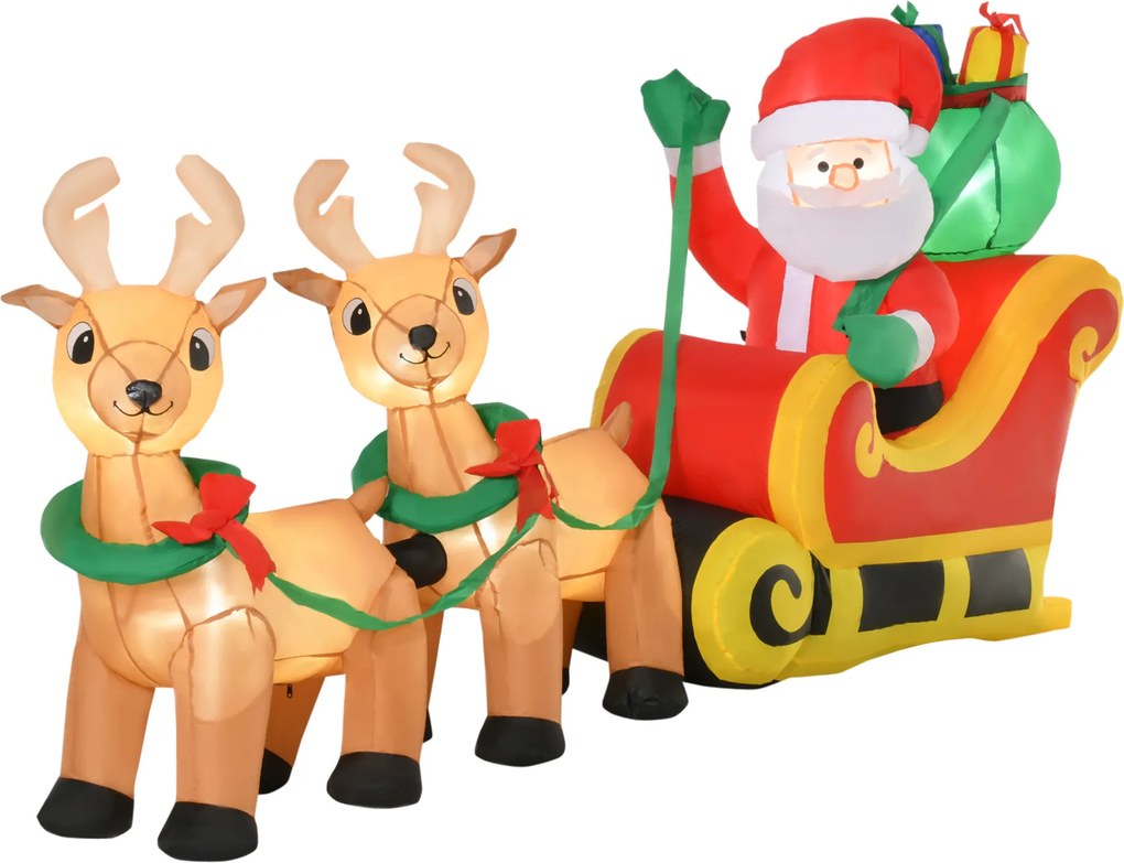 HOMCOM Nafukovací Santa Claus se sáňkami, 6 LED světel, voděodolný, 240 x 57 x 112 cm