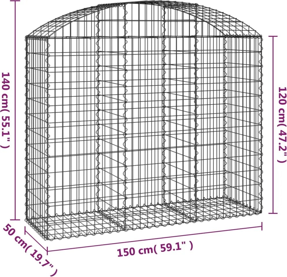 Klenutý gabionový koš 150 x 50 x 120/140 cm pozinkované železo 153456