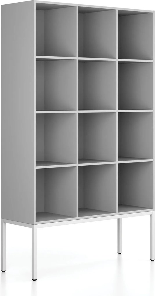Regál FRAME, s bílou podnoží, 1299 x 450 x 2185 mm, šedá