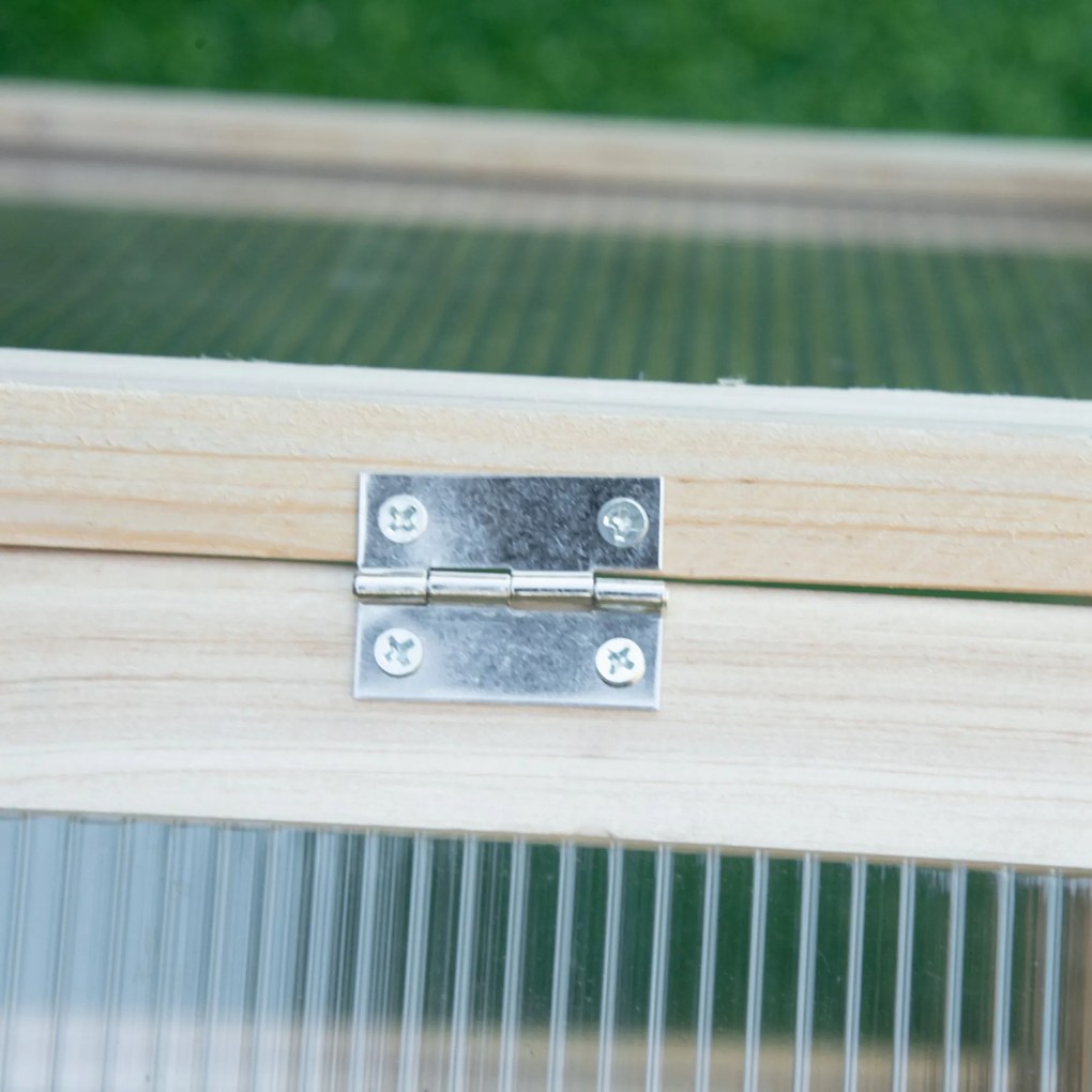 Outsunny Dřevěný Mini Skleník 90 x 52 x 49,5 cm, Zahradní Lůžko s Krytem, Skleník s Přenosem Světla, Zimní Ochrana pro Zahradu, Balkon, Přirozené Dře…