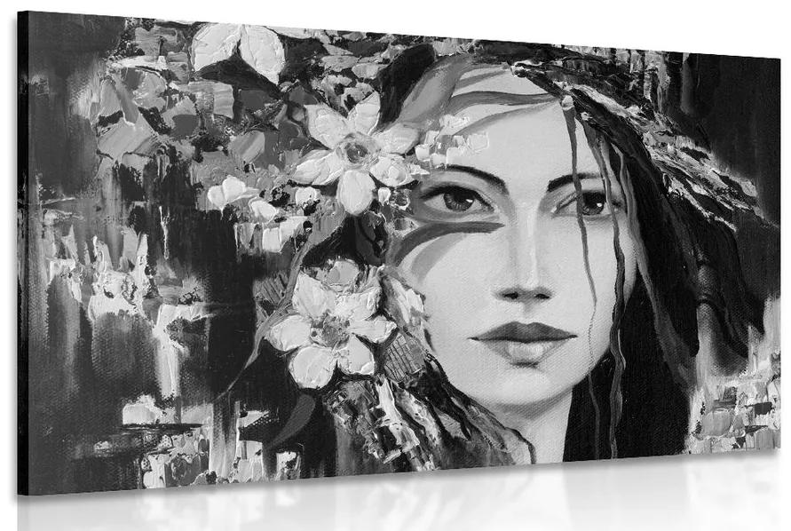 Obraz originální malba ženy v černobílém provedení Varianta: 60x40
