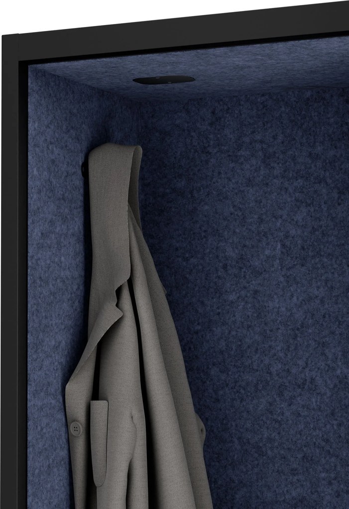 Skříň se sedákem a zónou ticha SALLY MentalBox, černá konstrukce, tmavěmodrý sedák, 1850 x 600 x 400 mm