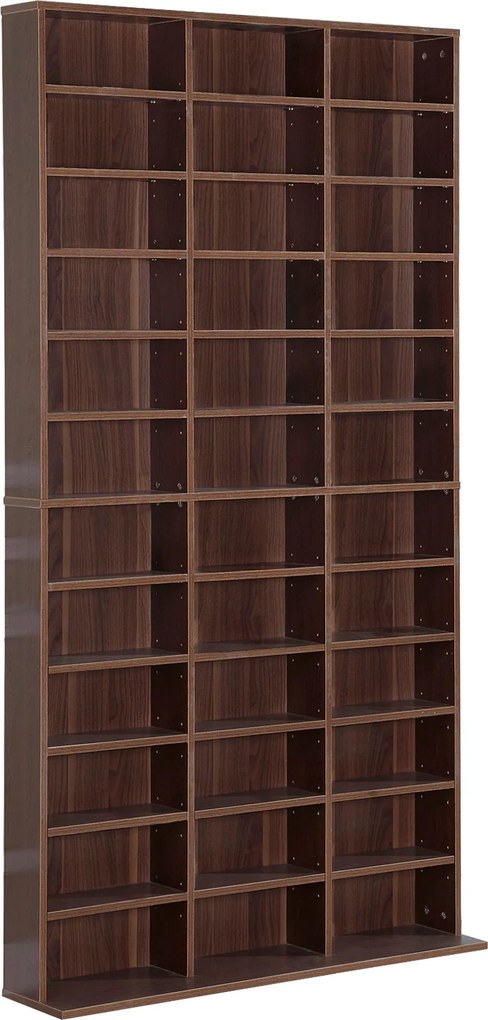 HOMCOM CD/DVD regál pro uložení 1116 CD, 36 výškově nastavitelné přihrádky, 102 x 24 x 195 cm, hnědý | Aosom