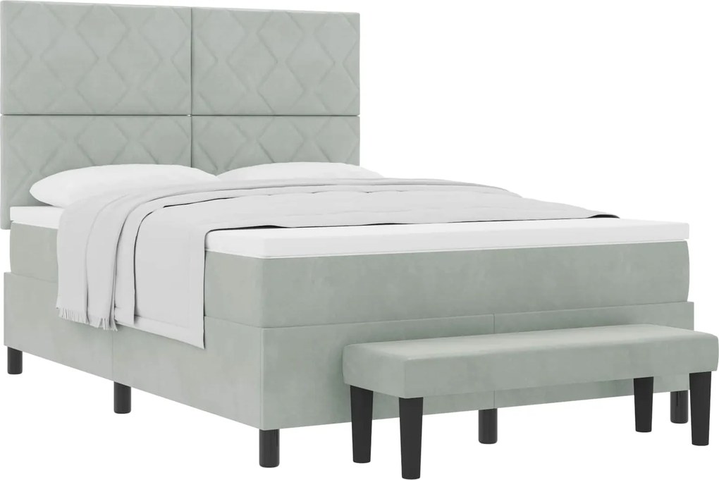 Postel s boxspringem s čelo Světle šedá 190 x 140 cm samet 3344576