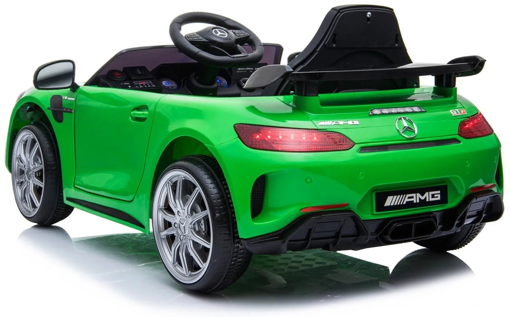 Dětské elektrické autíčko s dálkovým ovládáním BestBerg BBCC-10G – Mercedes-Benz AMG GT R / nosnost 25 kg / Li-Ion baterie / zelená