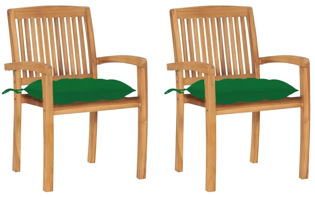 3063272 vidaXL Zahradní židle 2 ks zelené podušky masivní teak