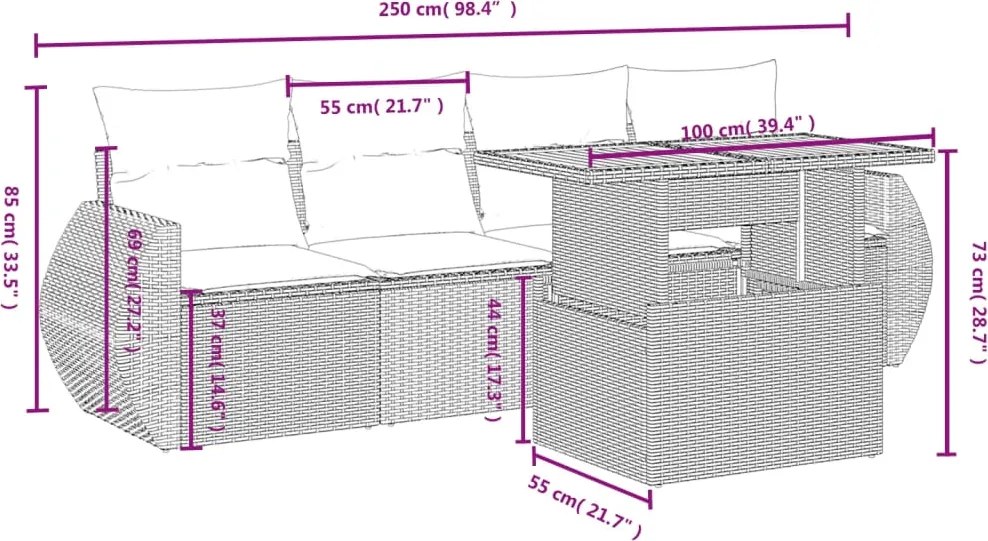 5dílná zahradní sedací souprava s poduškami šedá polyratan 3272075