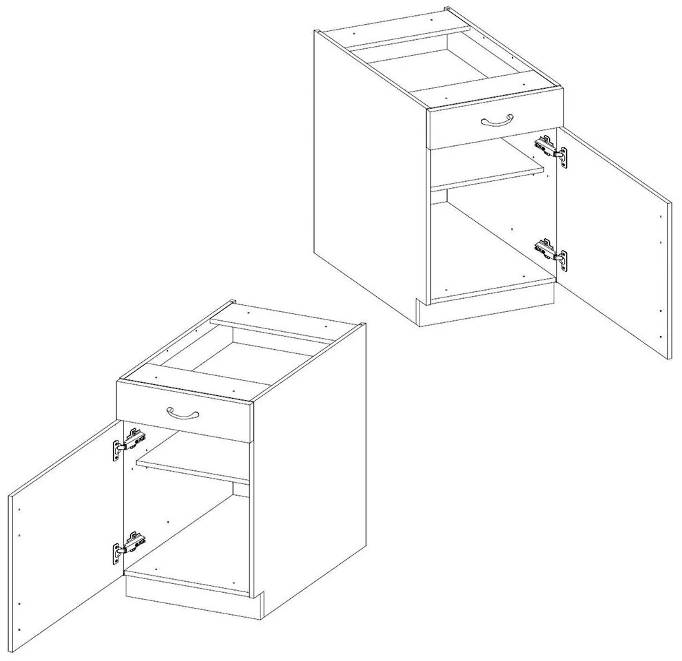 LARA wh | dolní skříňka 50D 1F1S policová se zásuvkou | 50 cm | UNI | PREMIUM BOX | bílá lesk