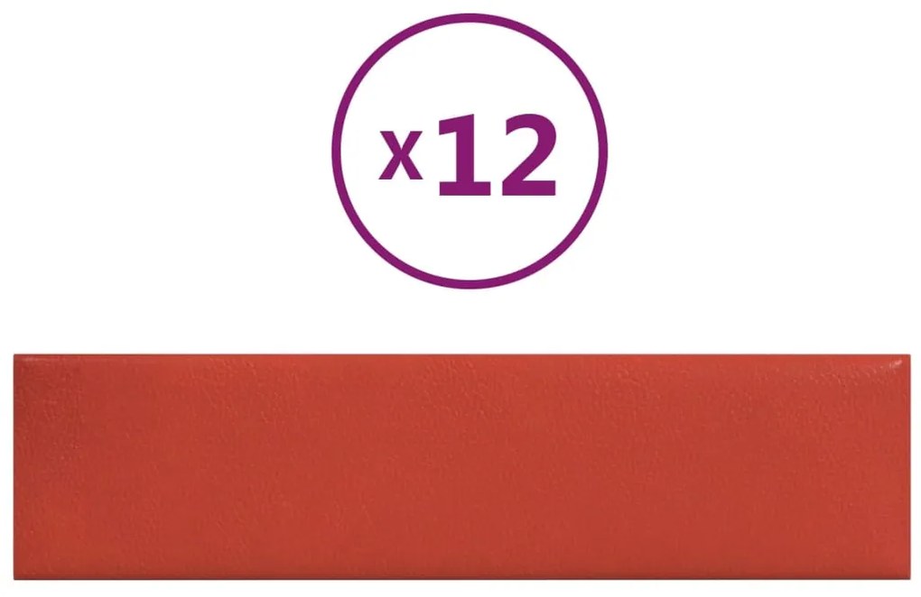 Nástěnné panely 12 ks červené 60 x 15 cm umělá kůže 1,08 m² - Default Title