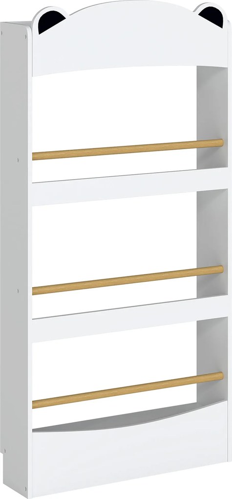 AIYAPLAY dětský knihovník, nástěnný dětský regál se 4 úrovněmi, nástěnný regál s medvědím designem, 50 x 15 x 97 cm bílý